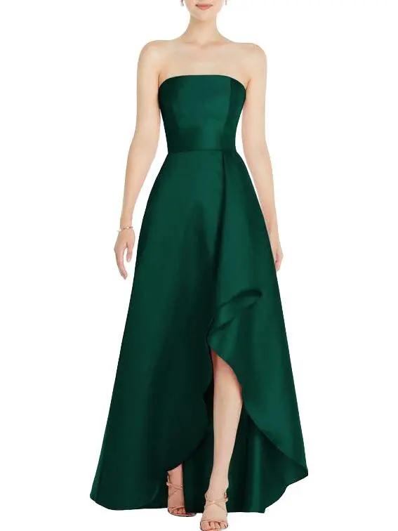 Alfred Sung Strapless Satin Gown - Hunter Green