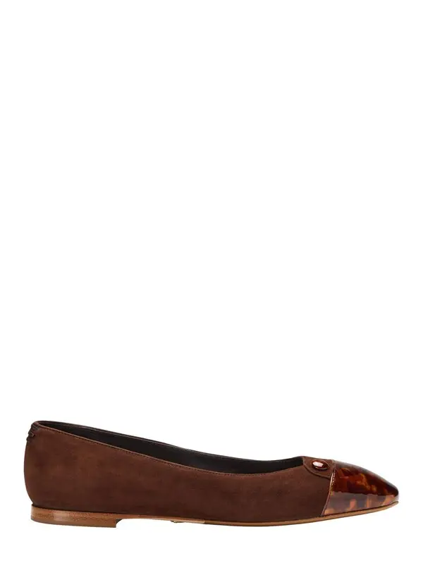Sarah Flint Sacchetto Ballet Flat - Espresso Suede And Tortoise