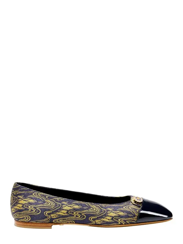 Sarah Flint Sacchetto Ballet Flat - Navy & Gold Wave Jacquard