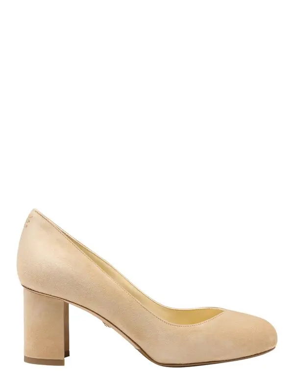 Sarah Flint Round Toe Pump With Block Heel - Camel Suede
