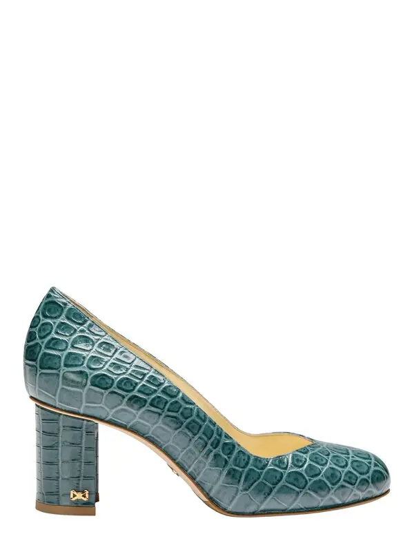 Sarah Flint Round Toe Pump - Emerald Green Croc Embossed Calf