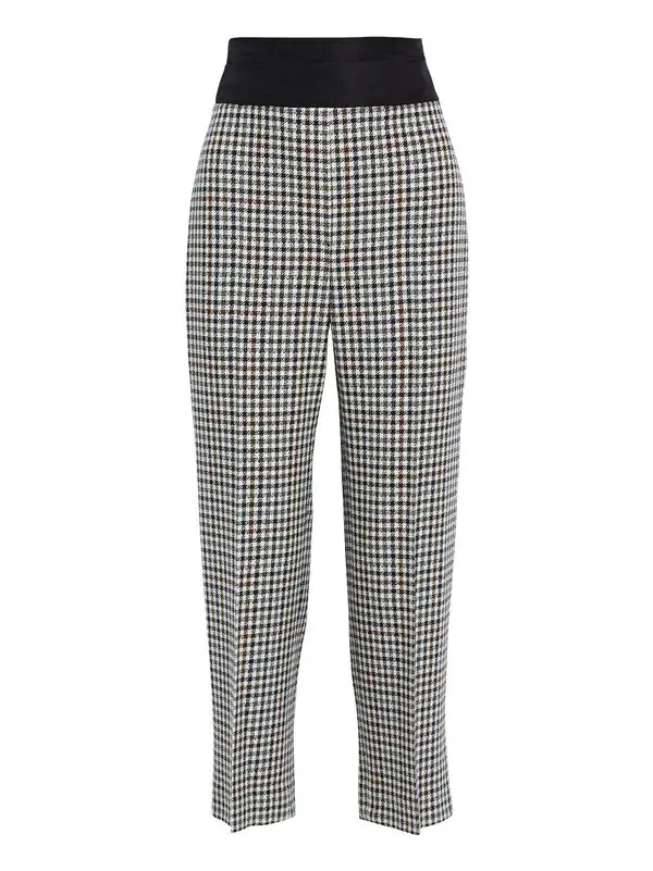 Oscar De La Renta Houndstooth Wool-tweed Paneled Tapered Pants - Ecru