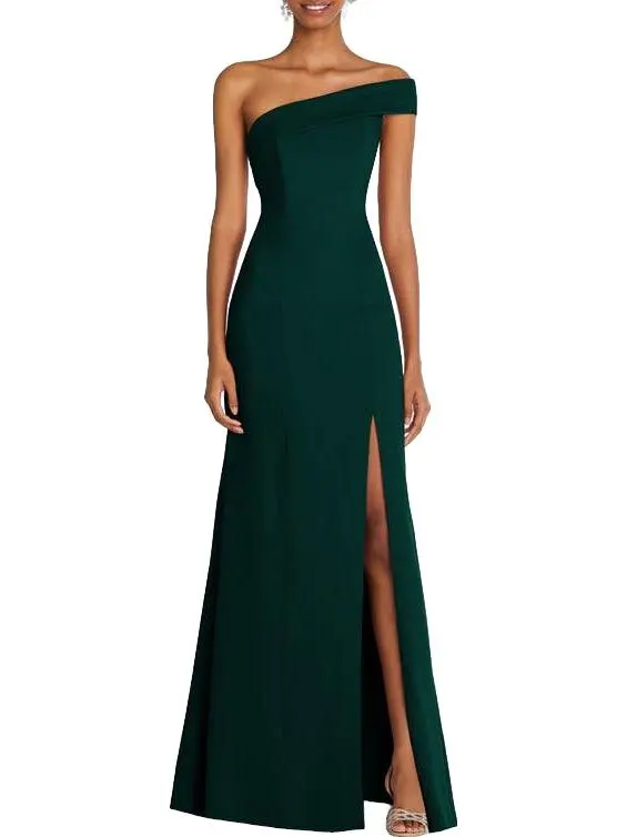 After Six One-shoulder A-line Gown With Slit - Evergreen