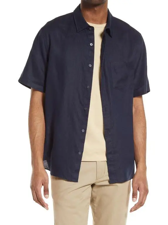 Vince Classic Fit Short Sleeve Linen Shirt - Coastal