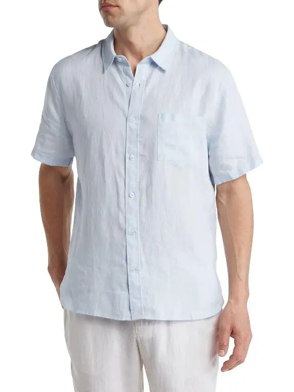 Vince Classic Fit Short Sleeve Linen Shirt - Glacier