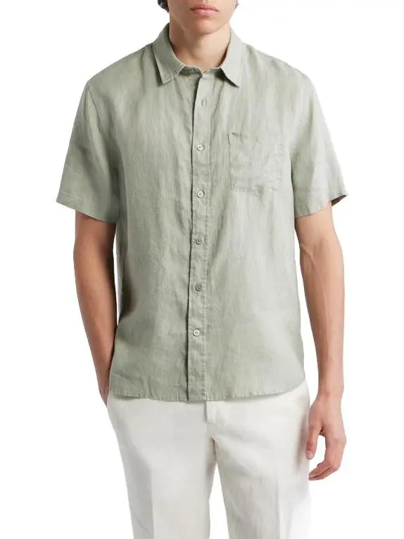 Vince Classic Fit Short Sleeve Linen Shirt - Matcha
