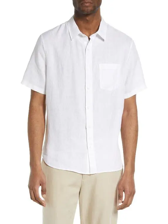 Vince Classic Fit Short Sleeve Linen Shirt - Optic White