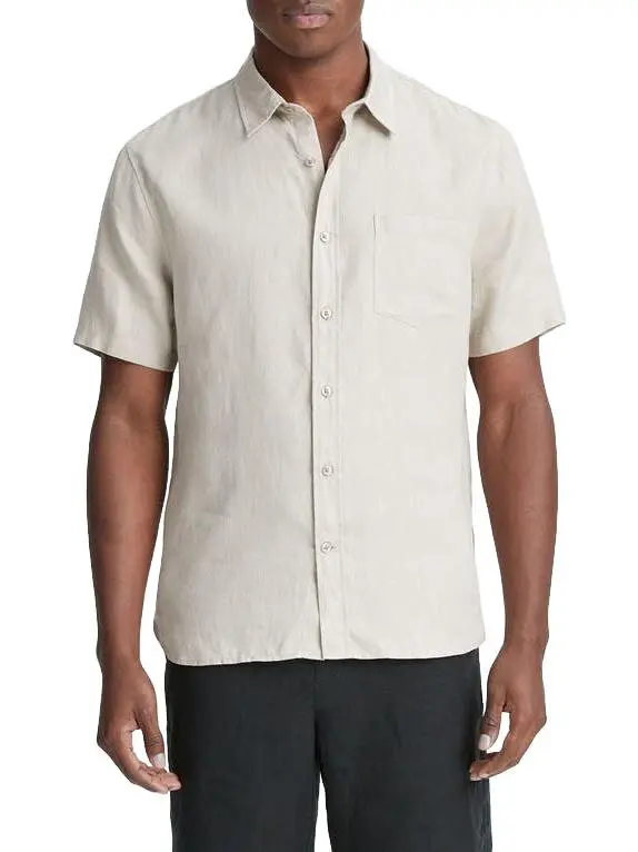 Vince Classic Fit Short Sleeve Linen Shirt - Pumice Rock