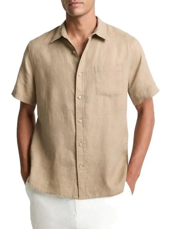 Vince Classic Fit Short Sleeve Linen Shirt - Teak