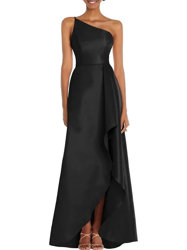 Alfred Sung One-shoulder A-line Gown - Black