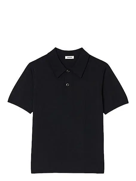 Sandro Slightly-shiny Stretch-woven Polo-shirt - Black
