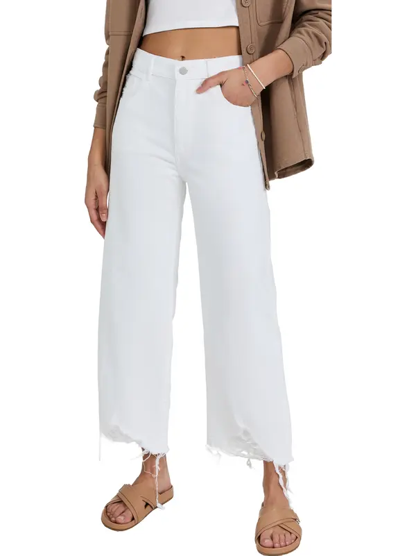 DL1961 Hepburn Wide Leg High-rise Jeans - White Distressed