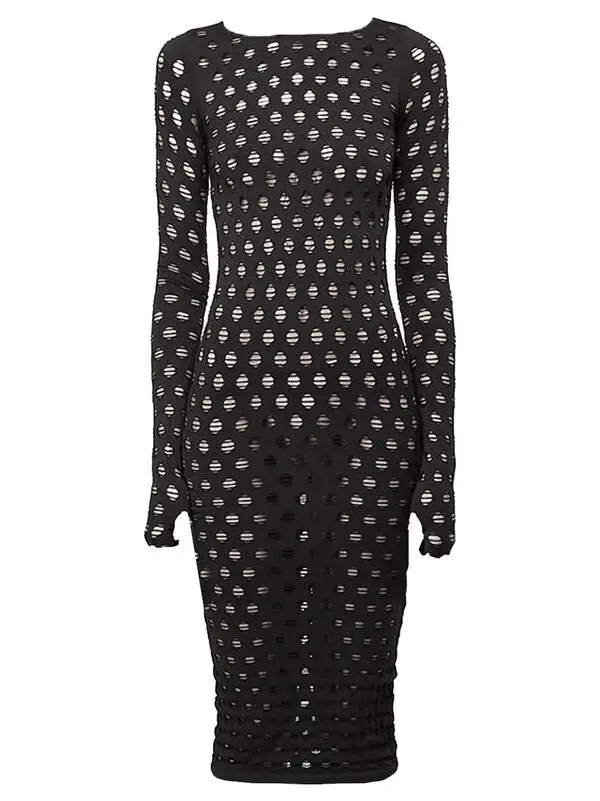 MAISIE WILEN Perforated Long-sleeve Midi Dress - Black