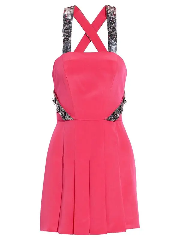 Emilio Pucci Pleated Embellished Silk Mini Dress - Pink