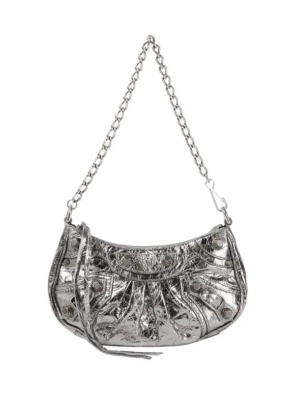 Balenciaga Le Cagole Mini Leather Shoulder Bag - Silver