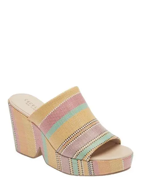 CECELIA NEW YORK Wedge Slide Sandal - Beige Multi Raffia