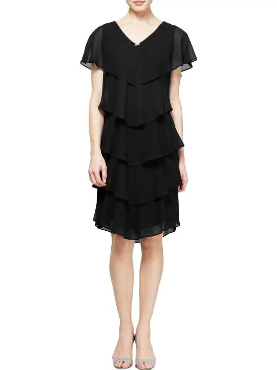 SL FASHIONS Georgette Tiered Dress - Black