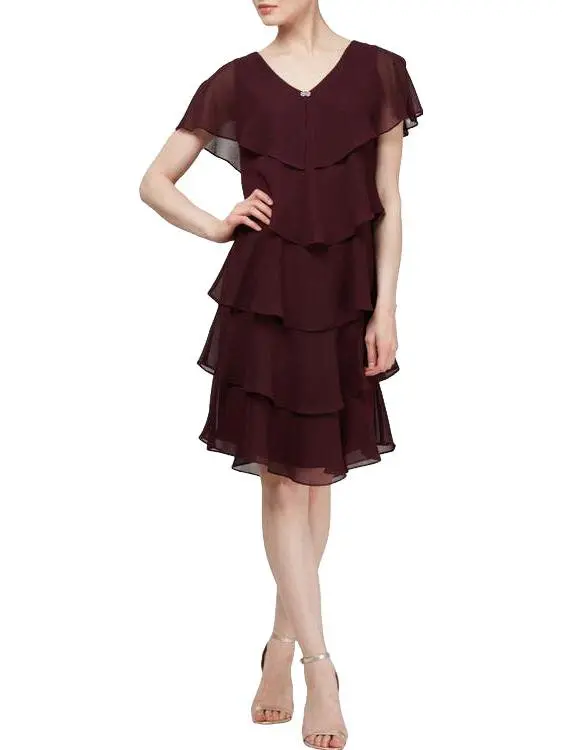 SL FASHIONS Georgette Tiered Dress - Fig