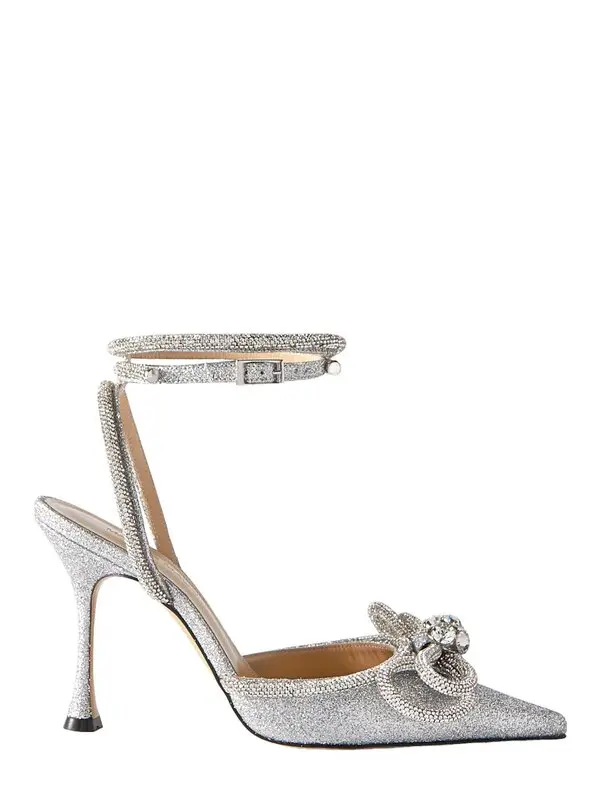 Mach & Mach Double Bow Crystal-embellished Glittered Leather Pumps - Silver