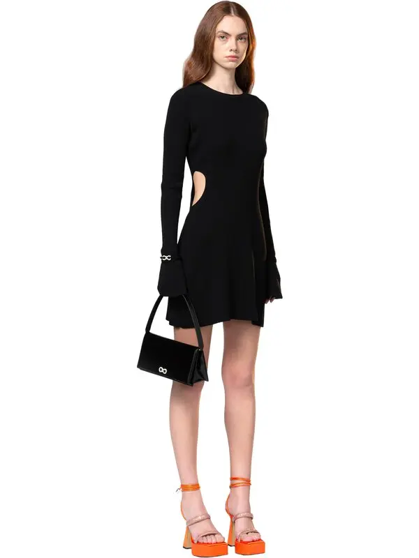 Mach & Mach Cutout Bow Adorned Rib Knit Mini Dress - Black