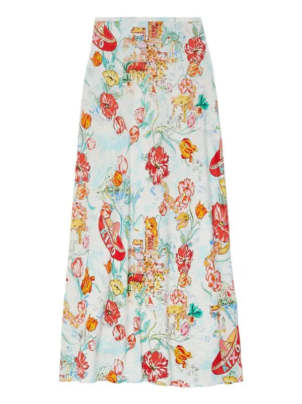 Rixo Kelly Printed Voile Midi Skirt - Ivory
