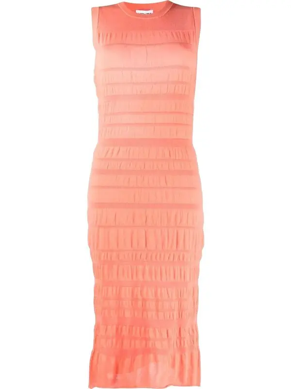 Kenzo Ruched Stripe Midi Bodycon Dress - Orange