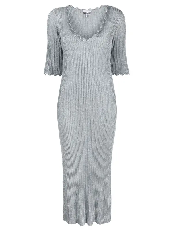 GANNI Ribbed-knit Dress - Blue