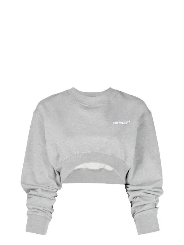 Off-White Helvetic Cropped Crew Neck Sweatshirt - 0801 Melange Grey White