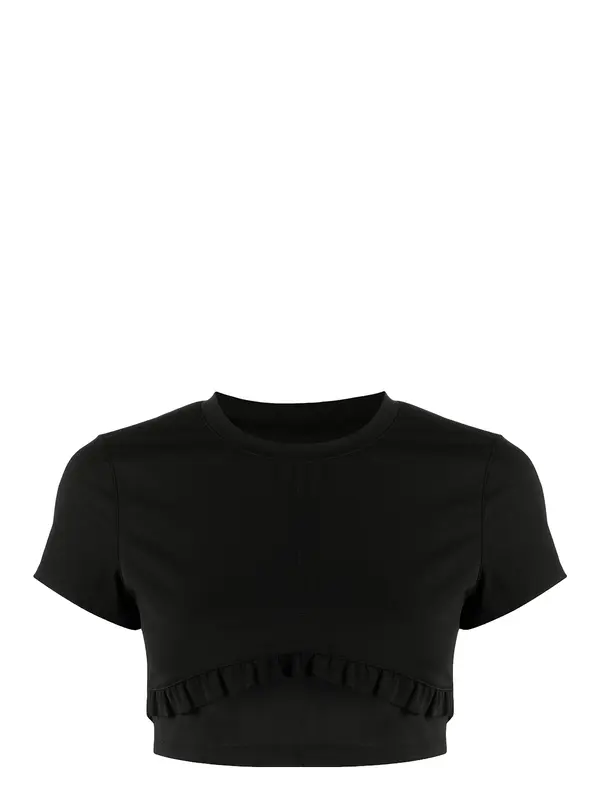 ONEFIFTEEN X Beyond The Radar Cropped Ruffle-trim T-shirt - Black
