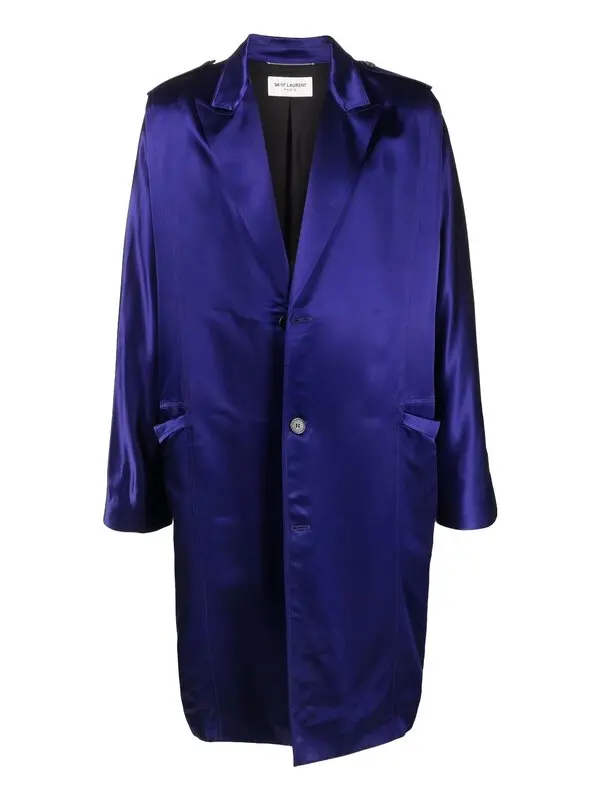 Saint Laurent Satin-finish Single-breasted Coat - Blue