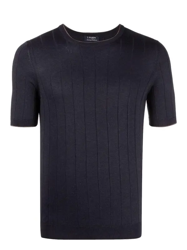 BARBA NAPOLI Ribbed-knit Silk T-shirt - Blue