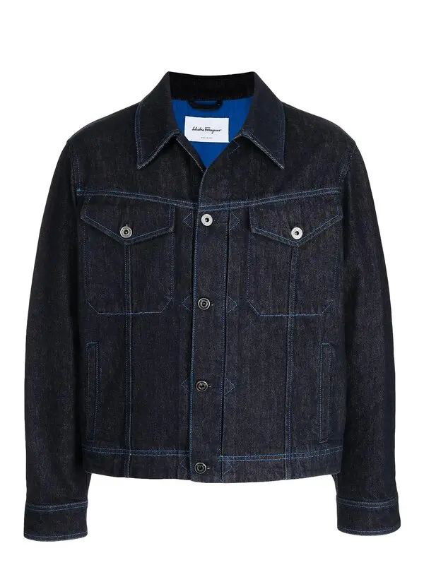 FERRAGAMO Contrast-stitch Denim Jacket - Blue