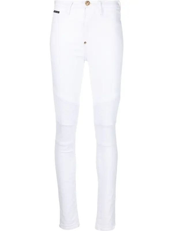 Philipp Plein High-waisted Biker Jeans - White