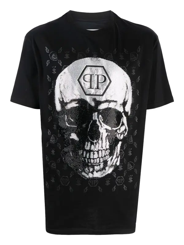 Philipp Plein Gem-embellished Skull Graphic T-shirt - Black