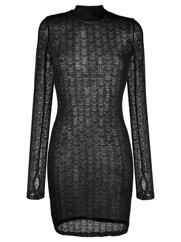 Philipp Plein Monogram Tulle Mini Dress - Black