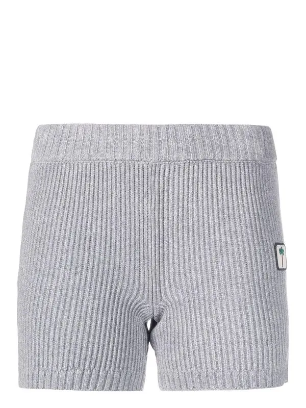 Palm Angels Patch-detail Ribbed-knit Shorts - Grey