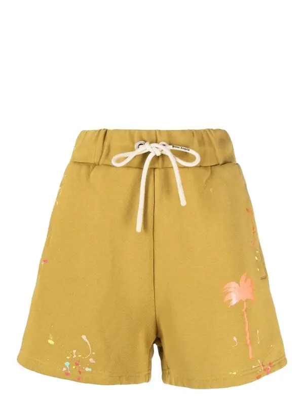 Palm Angels Paint Splatter Cotton Shorts - Yellow