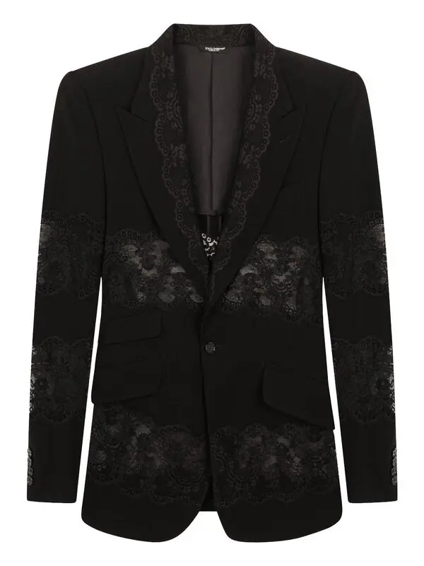 Dolce & Gabbana Lace-panel Single-breasted Blazer - Black