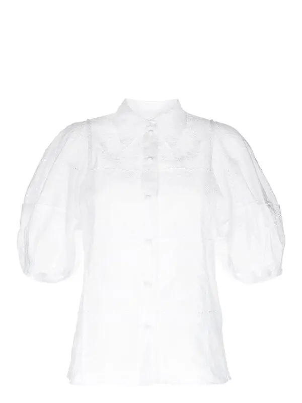 Chloé Embroidered Puff-sleeve Shirt - White