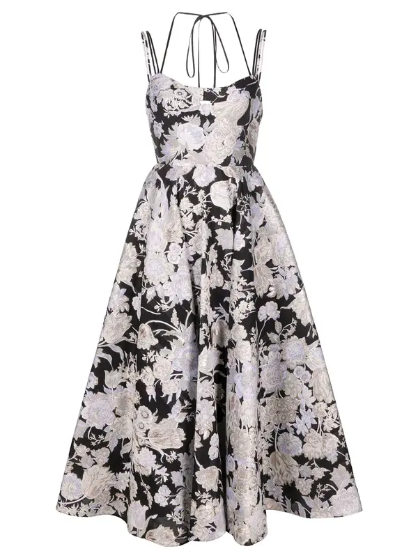 Erdem Floral-jacquard Flared Dress - Black