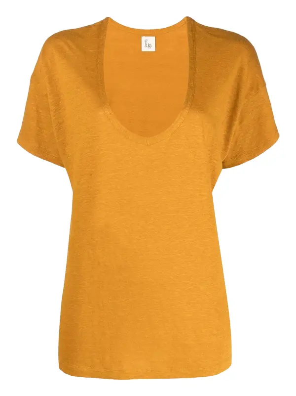 PAULA S V-neck Linen T-shirt - Yellow
