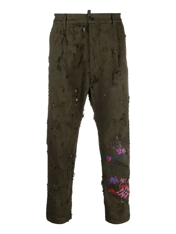 Dsquared2 Distressed Graffiti Trousers - Green