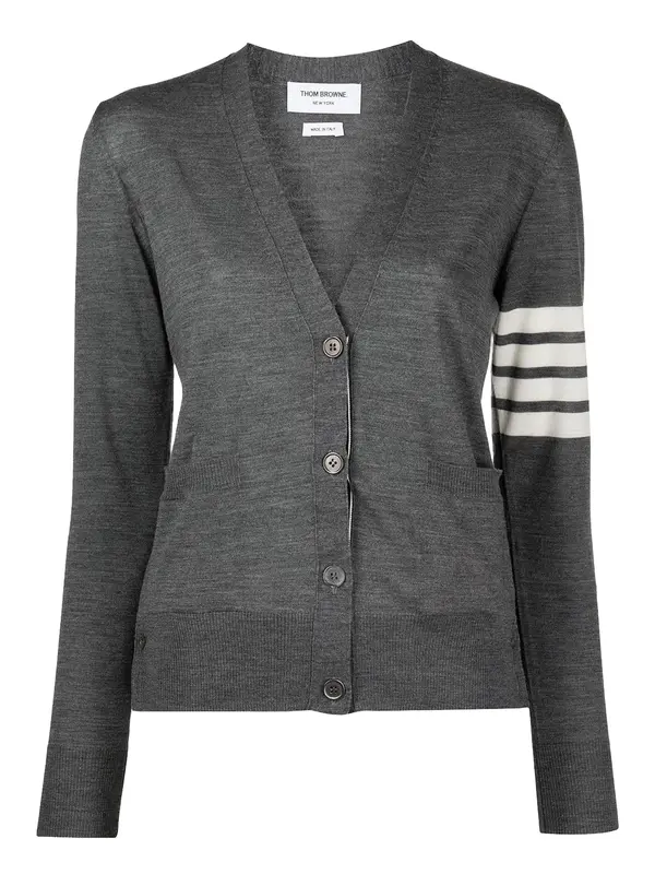 Thom Browne 4-bar Stripe V-neck Cardigan - Grey