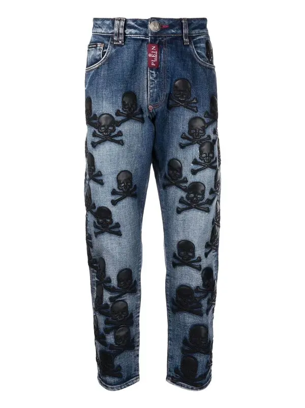 Philipp Plein Skull-patch Tapered Jeans - Blue