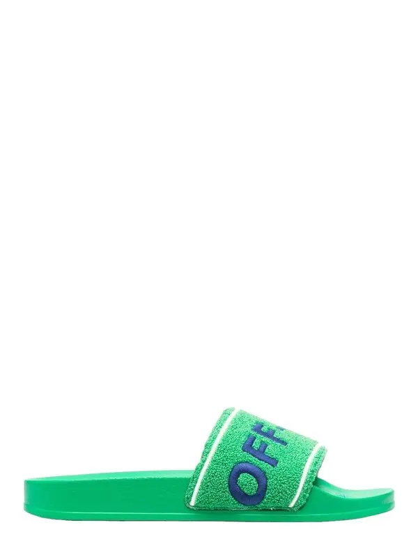 Off-White Logo-embroidered Slides - Green