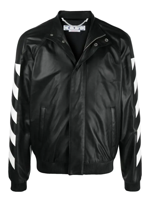 Off-White Diag-stripe Leather Jacket - Black