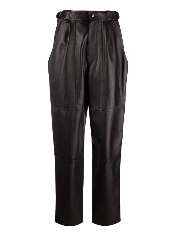 Isabel Marant Straight Leg Leather Trousers - Black