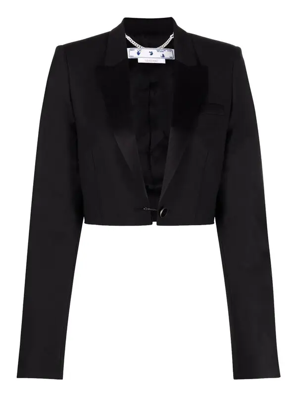 Off-White Cropped Tuxedo Blazer - Black