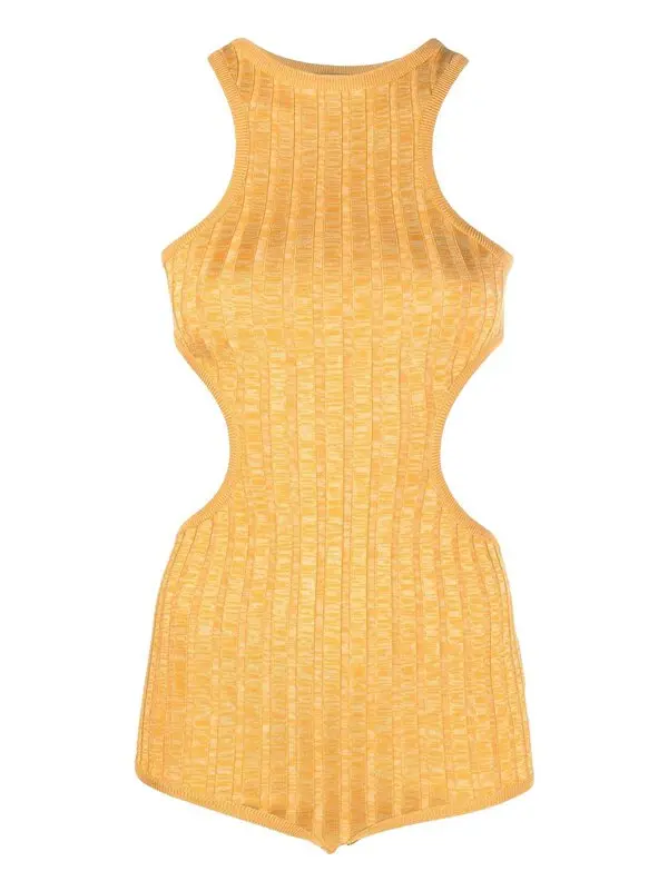 Emilio Pucci Silk Ribbed Cut-out Halterneck Bodysuit - Orange