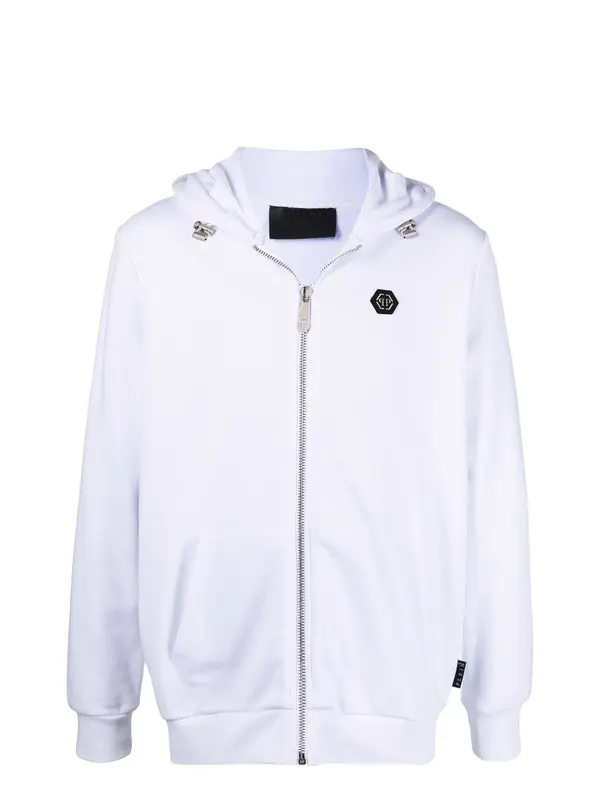 Philipp Plein Embellished Skull Logo-print Zip Hoodie - White